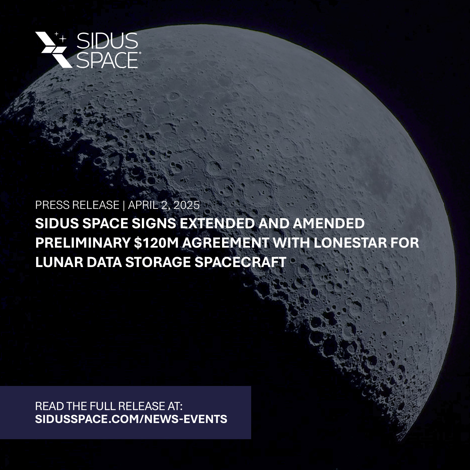 Sidus Space Signs Extended and Amended Preliminary $120M Agreement with Lonestar for Lunar Data ...